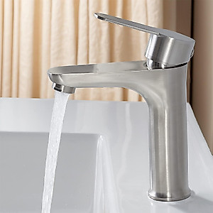 VAPSINT Brushed Nickel Bathroom Faucets, Single Hole Single Handle Bathroom Sink Faucet, Commercial Stainless Steel 1 Hole Bathroom Vanity RV Sink Faucet with Water Supply Lines