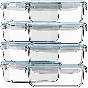 Glass Food Storage Containers with Lids 30 Oz 16 Pc (Set of 8) Airtight Large Glass Containers, Glass Meal Prep Containers Reusable Leak Proof BPA Free Glass Food Prep Containers Freezer to Oven Safe