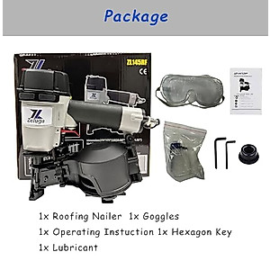 Zeluga 10-145 Pneumatic 15 Degree Coil Roofing Nailer with 120 PCS Load Capacity Coil Nailer Kit with Eye Protection and Repair Kit
