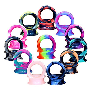 Stuppendux 24PCS Silicone Flexible Ear Tunnels Gauges Plugs Stretchers Expander Double Flared Flesh Tunnels Ear Piercing Jewelry 00G 10MM