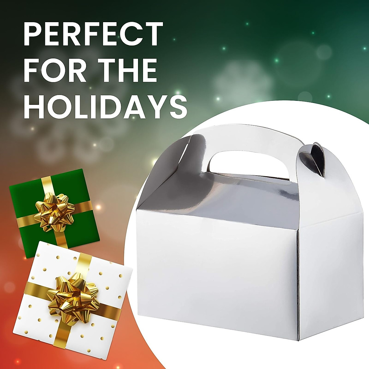 Juvale Party Treat Boxes - 24-Pack Silver Metallic Foil Gable Gift Boxes for Party Favors, Small Goodie Candy Boxes for Wedding, Birthday, Silver, 6.2 x 3.6 x 3.4 Inches