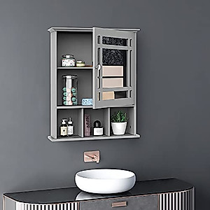 kleankin Bathroom Medicine Cabinet Wall Mount with Mirror Door 3 Shelf Organizer for Bathroom, Kitchen, Grey