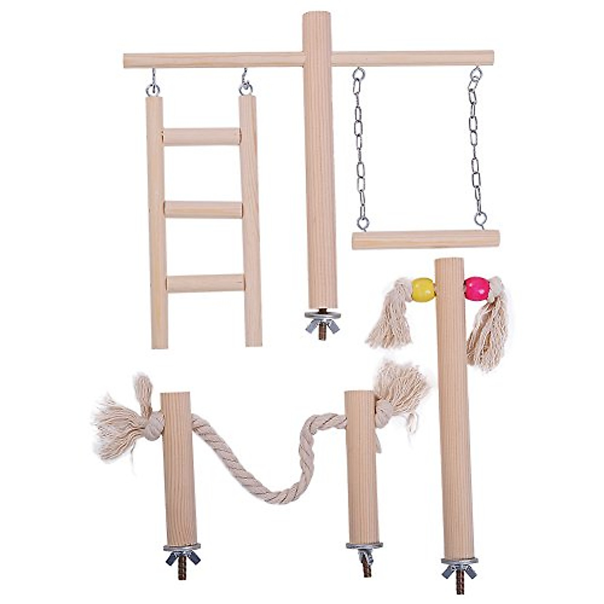 QBLEEV Parakeet Perches Outside Cage, Bird Swing Conure Toys Table Cage Top Play Stand Parrot Climbing Ladder Rope Perches Stands Chewing Wood Play Gyms Playground for Cockatiel Lovebirds Finches