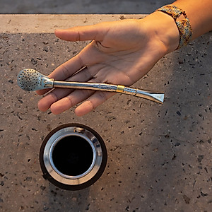 thebmate [Premium Yerba Mate Cup (Mate Gourd) - Crafted Ceramic Teacup – Dark Brown Leather Wrapped Handmade in Uruguay - Mate Torpedo - Torpedo Style