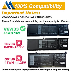 Mobik V6W33 4-Cell 54Wh Laptop Battery Replacement for Dell Inspiron 3511 3510 3520 3515 5310 5410 5418 5510 5515 5518 5625 5630 5635 Latitude 3320 3420 3520 Vostro 3515 3525 5620 Series TN70C G91J0