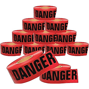 Cordova Safety Products - T15211 Pro Pack Danger Barricade Tape - Set of 12 Rolls - Each Roll Measures 3" x 1000' - Red, 3"/1000' Red