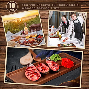 10 Pack Solid Wood Serving Trays Acacia Wooden Server Platter Rectangular Charcuterie Boards with Grooved Handle for Home Room Coffee Cheese Appetizer Table Farmhouse Serving Decor (10.8 x 4 Inch)