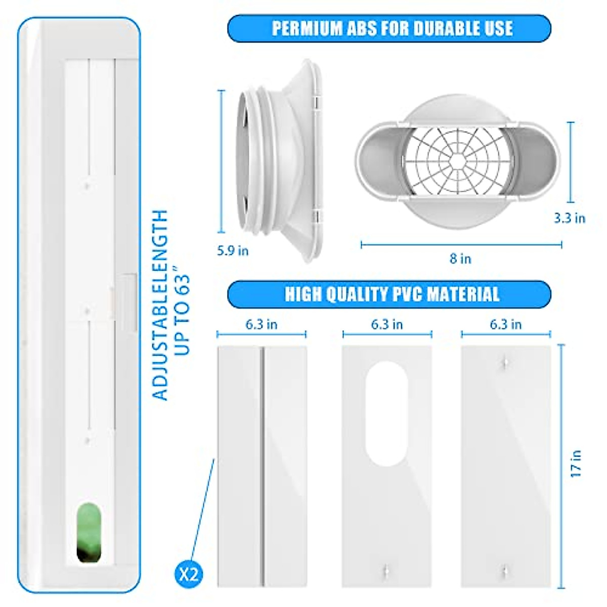 E-SDS Portable Air Conditioner Window Kit with 5.9” Diameter 78" Length Exhaust Hose for Sliding Window, Adjustable AC Window Vent Kit with Hose and 4 Slide Seal Plates