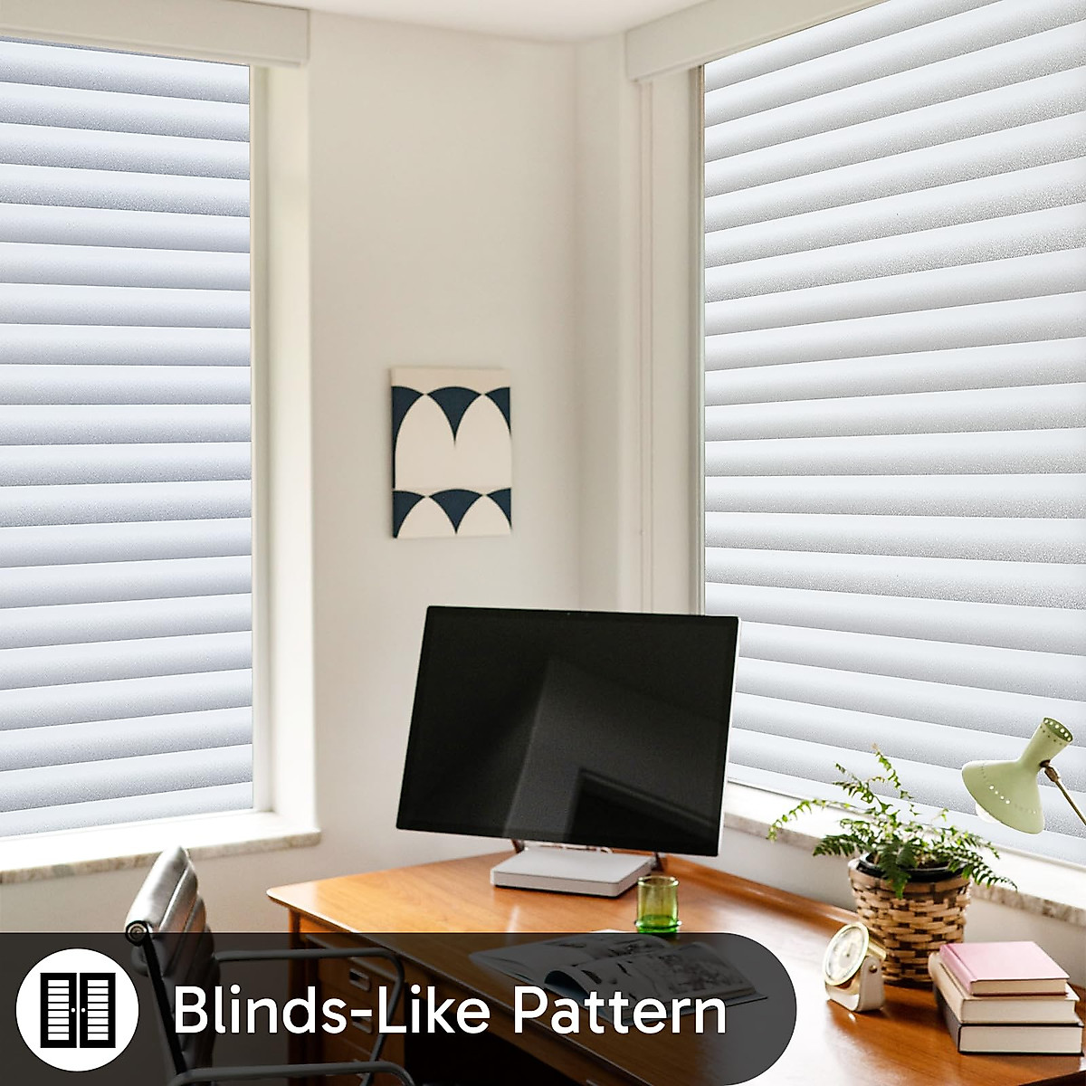 rabbitgoo Window Privacy Film Frosted Glass Film for Bathroom, Non Adhesive Static Cling Removable Window Sticker for Home Office, Anti-UV Opaque Coverings, Blinds Pattern, 17.5 x 78.7 inches
