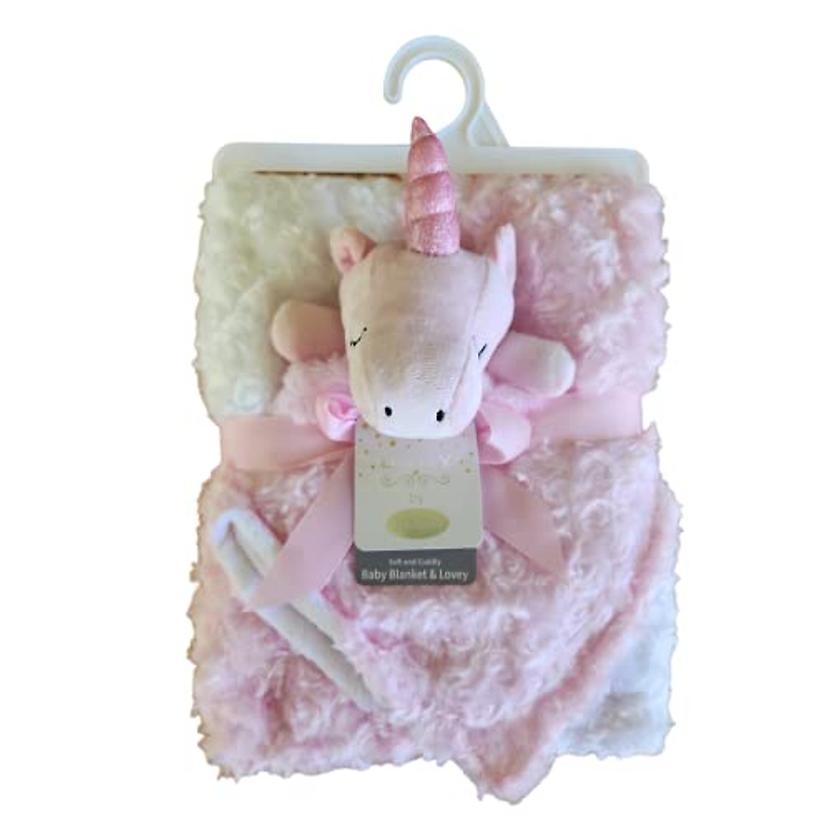 Ultra Soft Pink Swirl Rosette Baby Girl Blanket with Unicorn Security Blanket 2-Piece Gift Set