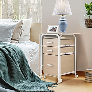 Foldable Computer Laptop Desk w/ 3 Drawers, Wheeled Laptop Desk with Metal Frame, Space Saving Folding Desk with Rolling Wheels for Home Office Small Space (Natural)