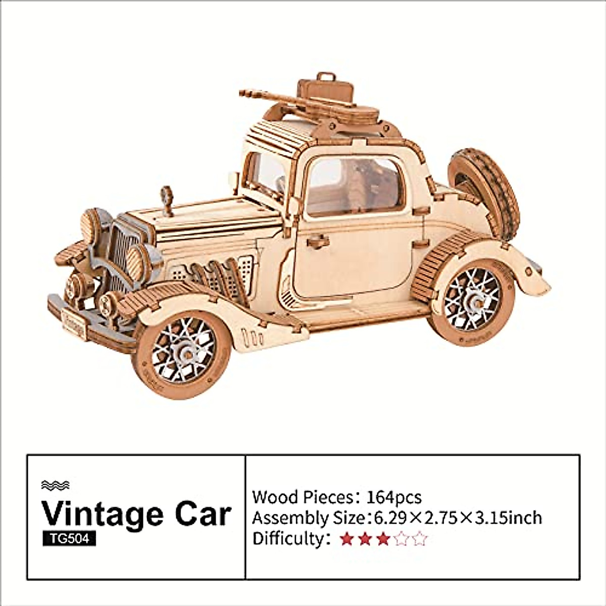 ROBOTIME 3D Wooden Puzzles Car DIY Model Kits to Build Wooden Model Vintage Car Craft Gift for Collection Lover