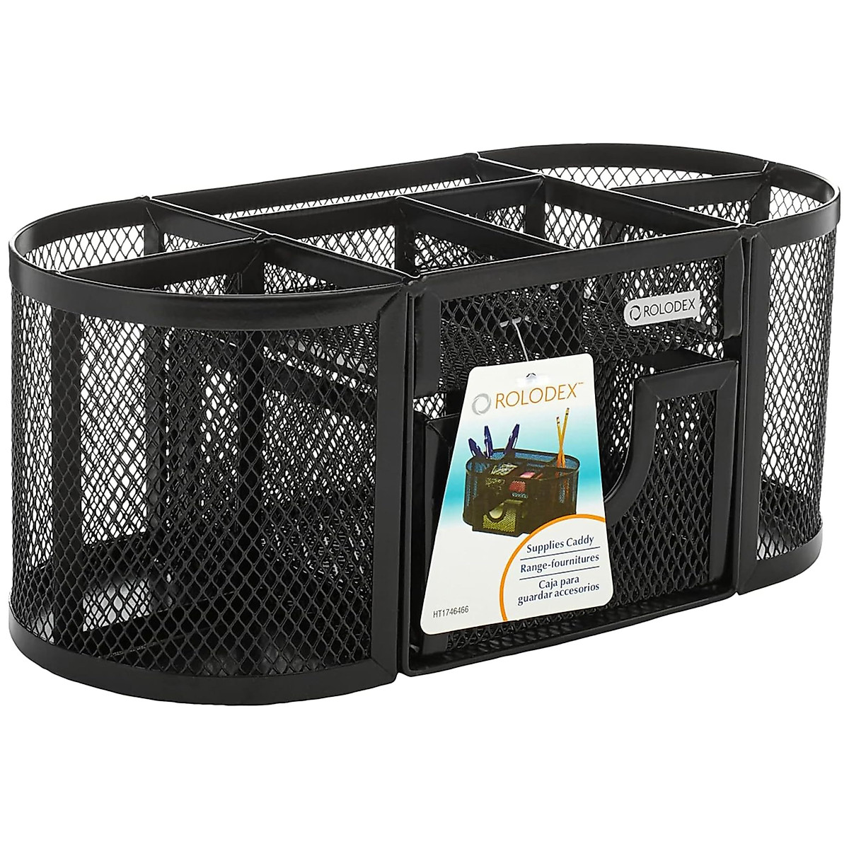 Rolodex® Mesh Oval Pencil Cup And Organizer, 3 7/8"H x 4 1/2"W x 9 5/16"D, Black