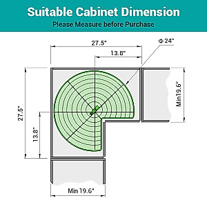 UBACKS 24 Inch Lazy Susan Kitchen Cabinet Organizer, Kidney Shape Lazy Susan Turnable