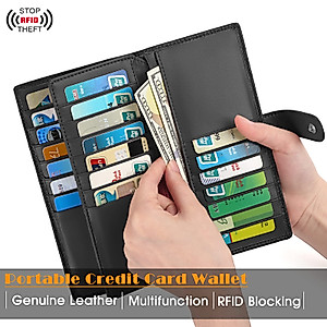 Womens Wallet Genuine Leather Credit Card Holder Wallet for Women with RFID Blocking (Black)