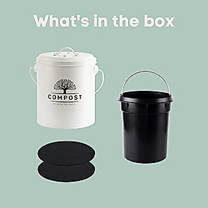 Perfnique Kitchen Compost Bin, 1.3 Gallon Countertop Compost Bin with Lid, Indoor Compost Bucket Includes Inner Bucket Liner and Carbon Filter, Small Compost Bin