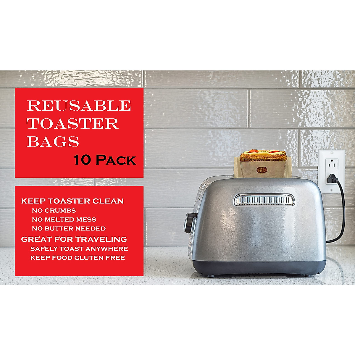 Non-Stick Reusable Toaster Bags (Set of 10) Various Sizes, Create Grilled Cheese Sandwiches in Toaster, Microwave Oven or Grill, Pizza Panini & Garlic Bread