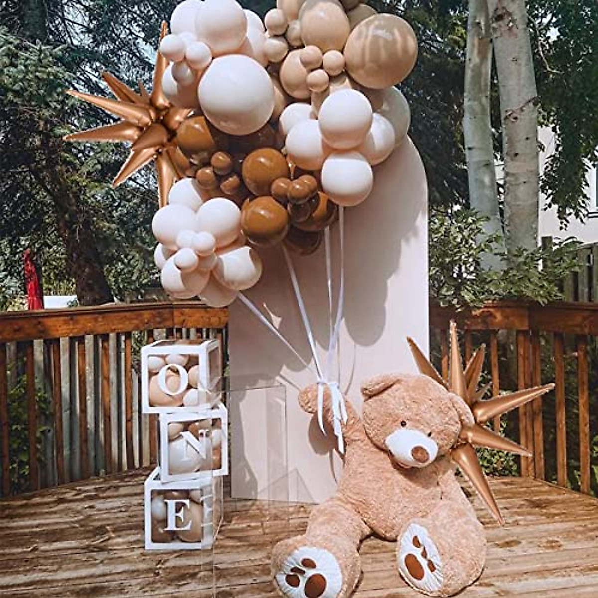 PartyWoo Brown Star Balloons 6 pcs, One-Piece 14-Pointed Starburst Balloons, 27 & 22 Inch Star Explosion Balloons with Ribbon, Star Foil Balloons, Large Star Balloons for Party