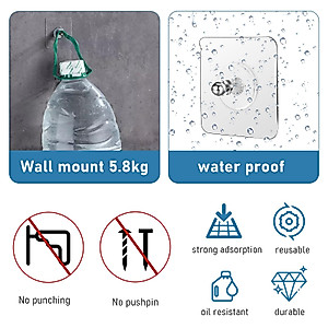Wall Hangers Without Nails, 14 Pieces Self Adhesive Wall Hooks Heavy Duty Screw Free Sticker No Nail Picture Hangers Clear Pvc Sticker Hooks for Home Kitchen Bathroom Office Hanging Wall Mount