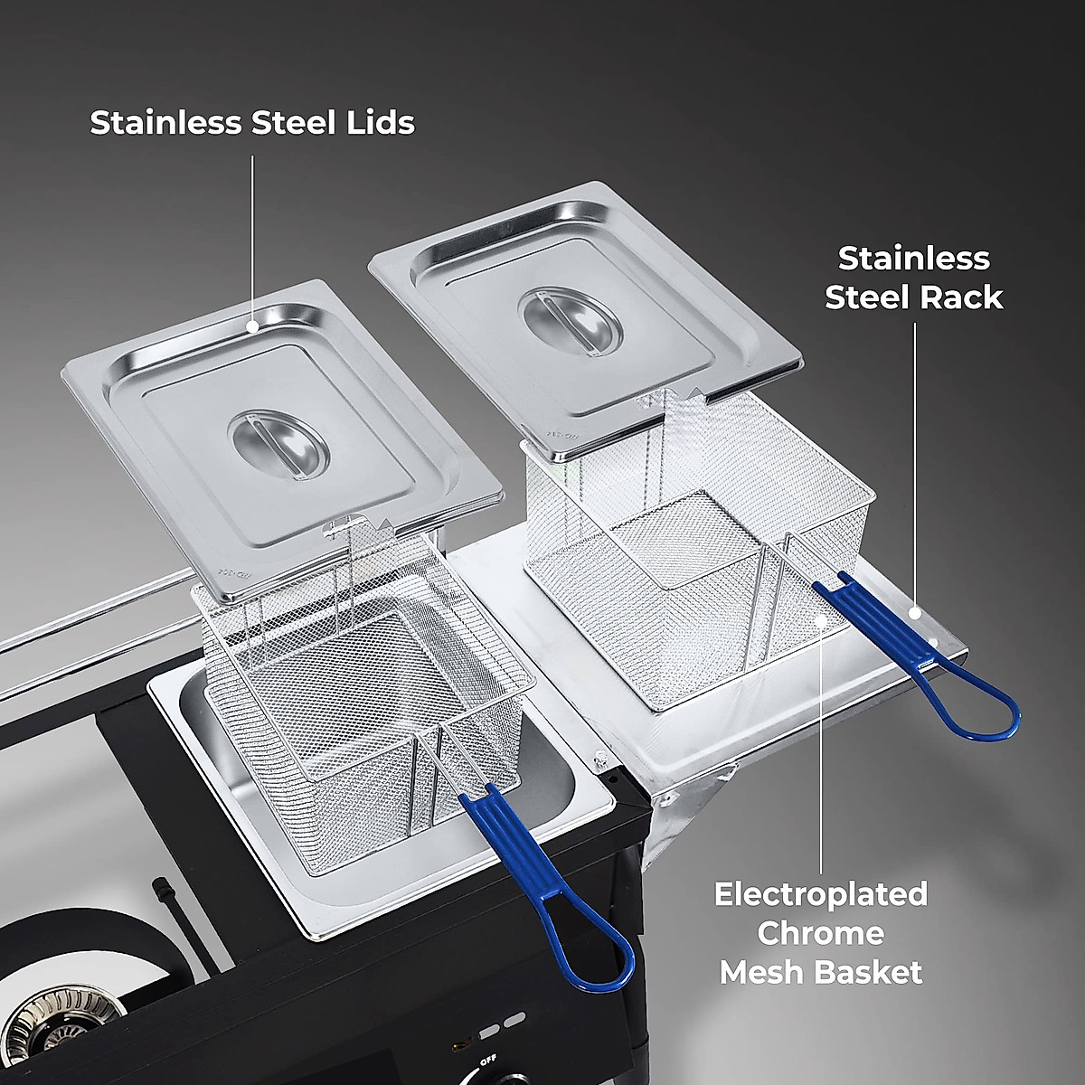 KEEKR Two Tank Outdoor Black Deep Fryer | Propane Deep Fryer Propane with 2 Stainless Steel Basket & Lid Covers | Large Oil Tank Capacity with Regulating Knobs