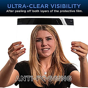 Salon World Safety Black Face Shields (Pack of 10) - Ultra Clear Protective Full Face Shields to Protect Eyes, Nose and Mouth - Anti-Fog PET Plastic, Elastic Headband - Sanitary Droplet Splash Guard