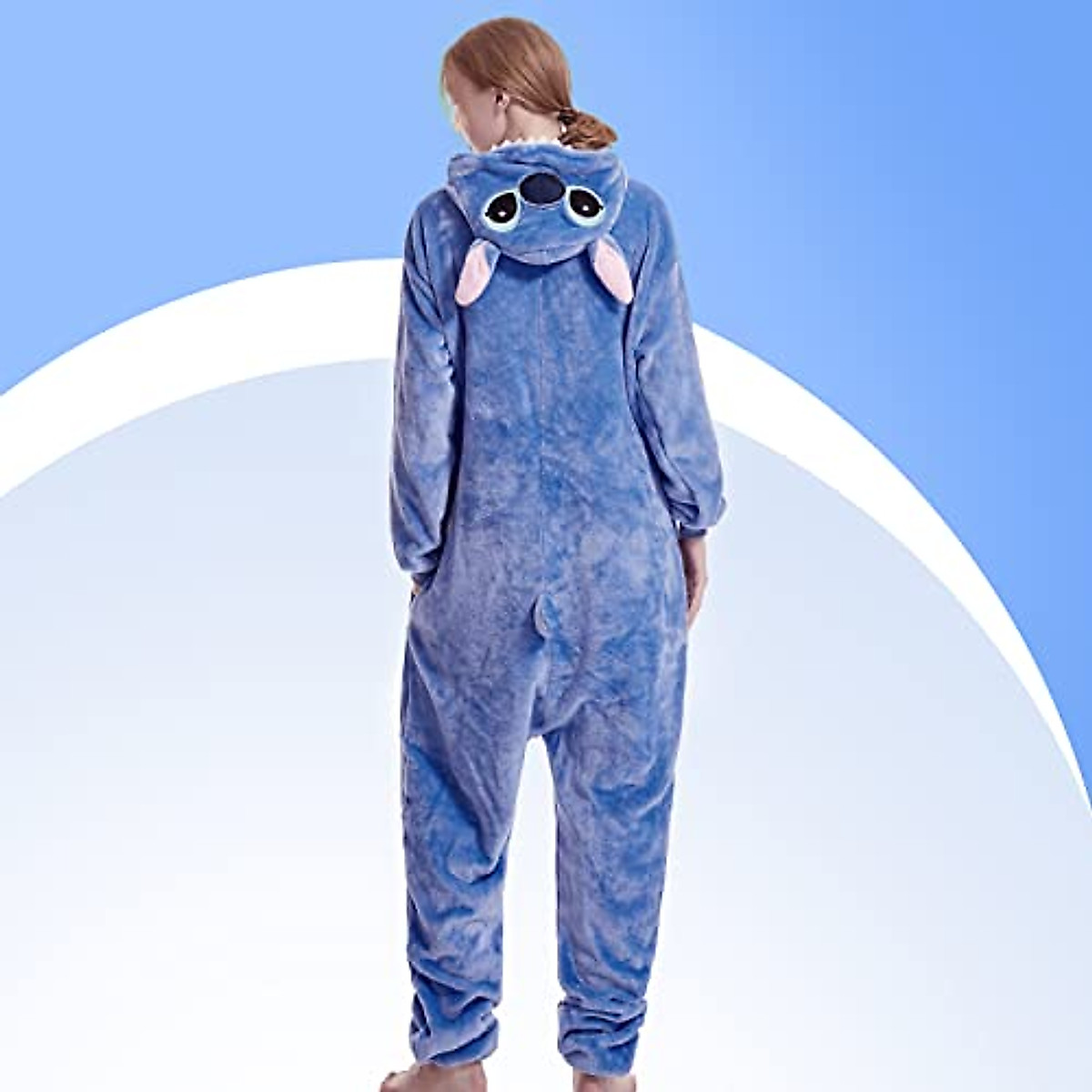 Folisof Onesies Pajamas, Unisex Adult Novelty One-Piece Cosplay Animal Sleepwear & Homewear, Halloween Costume for Women Men (Large, Stitch)