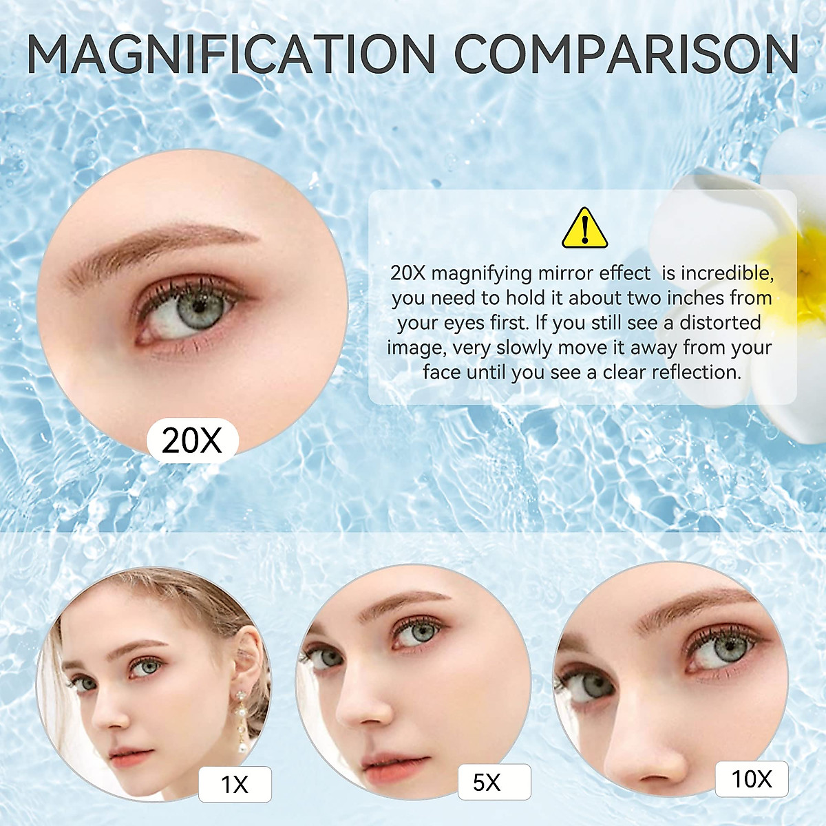 MIYADIVA Handheld Mirror 20x Magnifying Mirror with Folding Handle, Portable Hand Mirror with Magnification for Makeup/Travel, Double Sided, Round, 6"