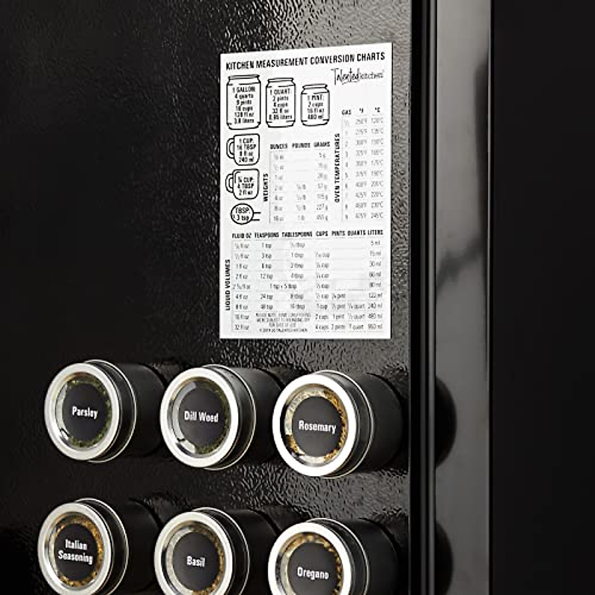 Talented Kitchen Measurement Metric Conversion Chart Magnet for Cooking, Refrigerator Magnetic White Vinyl with Weight, Liquid, Temperature for Fridge (5 x 7 in)