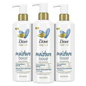 Dove Body Love Body Cleanser Moisture Boost 3 Count For Dry Skin Body Wash with Hyaluronic Acid and Moringa Oil 17.5 fl oz