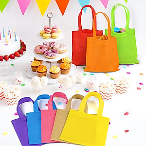 Aneco 30 Pack Reusable Non-woven Party Favor Bag 8×8 Inch Tote Bags Bulk with Handles Rainbow Goodies Gift Bags for Birthday Wedding Party