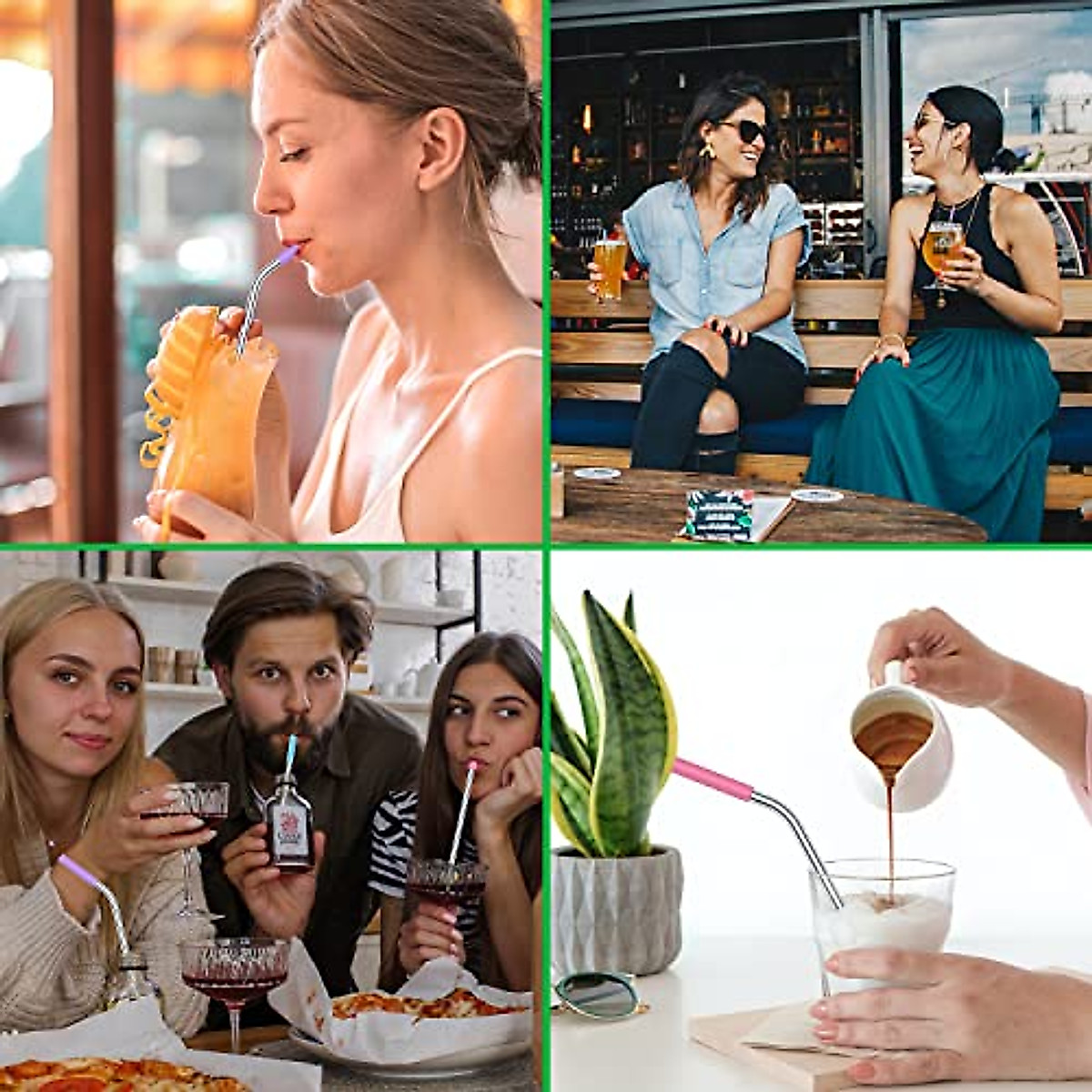 18-Pack Reusable Stainless Steel Straws with Soft Silicone Tips, Urekt 8.5" and 10.5" Long Metal Drinking Straw Set with 2pcs 0.4“ Extra Wide Boba Straws, 4 Cleaning Brushes Included