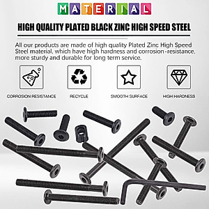 Glarks 141Pcs Baby Bed Crib Screws Hardware Replacement Kit, M6x20/ 30/40/ 50/60/ 70/ 80mm Black Hex Socket Cap Screws and Nuts Assortment Kit with a Allen Wrench for Chair Table Cabinets Furniture