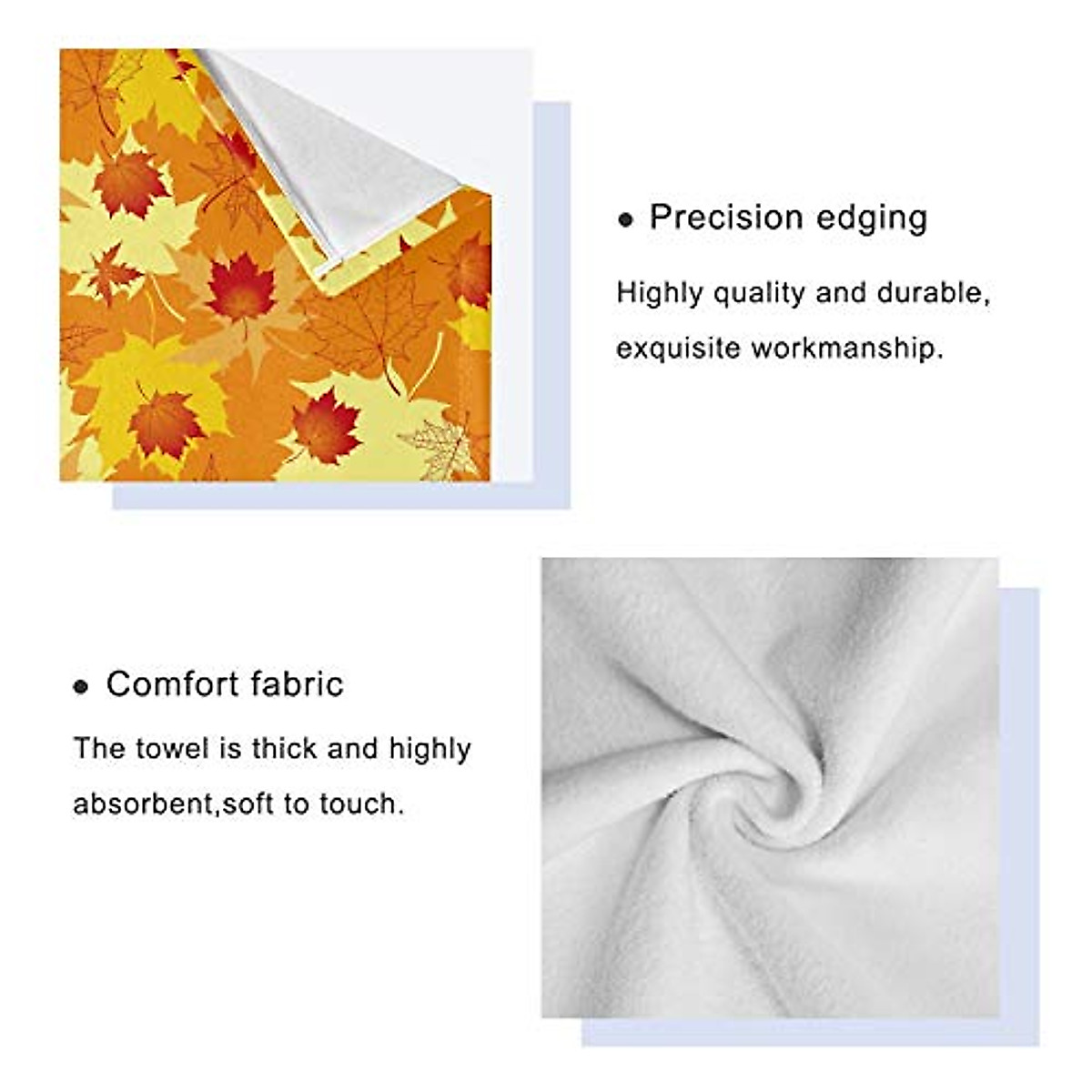 Fall Bathroom Towels Sets Fall Design Towel Set of 3, 1 Bath Towels 1 Hand Towels 1 Washcloth Soft Highly Absorbent Multipurpose for Kitchen Beach Gym Spa Decorative, Autumn Yellow Maple Leaves