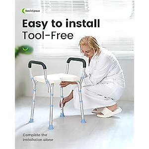 OasisSpace Adjustable Shower Chair with Arms for Inside Shower, Heavy Duty Shower Bench with Cutout Seat 300lbs, Medical Tool Free Bathtub Stool for Seniors, Elderly, Handicap, Disabled