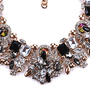 Zthread Rhinestone Bib Statement Necklace Vintage Chunky Chain Choker Collar Necklace Crystal Beads Women Fashion Jewelry Necklace (Black+White)