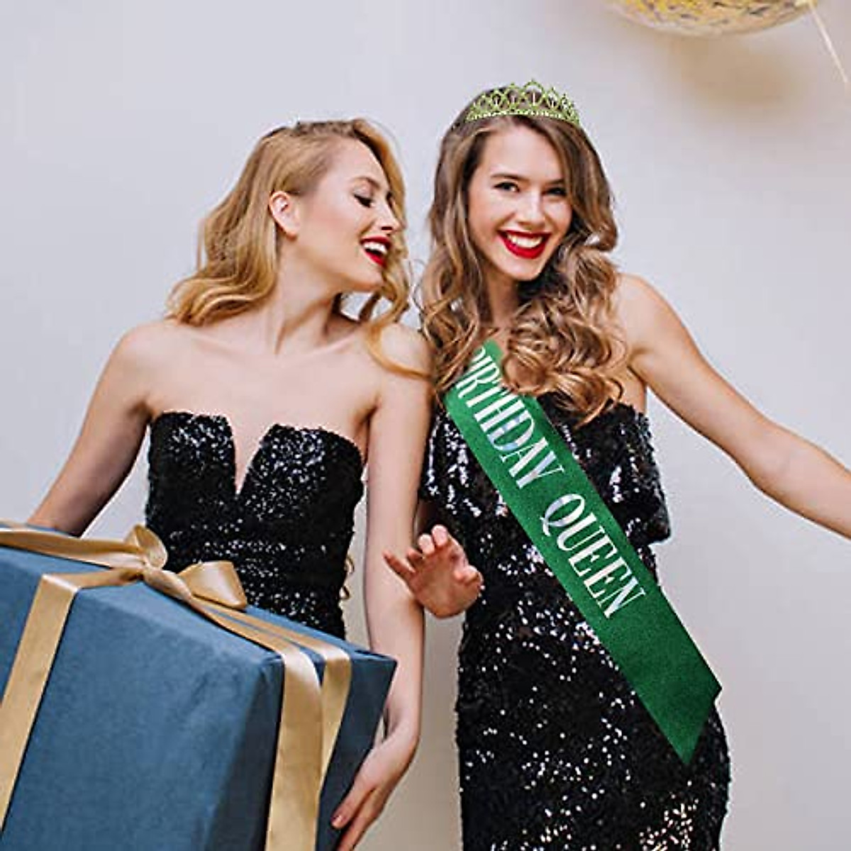 Birthday Queen Sash & Crystal Crown Kit CIEHER Birthday Crown and Sash Birthday Crowns for Women Birthday Sash Women Girls Crown Birthday Tiara Birthday Decorations Rhinestones Headband Hair Accessories Glitter Sash for Party - Green