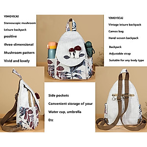 YIMOYICAI Women Casual Boho Woven Medium Canvas Prime Travel Laptop Backpack Hippie Embroidered Vintage Backpack Mushroom