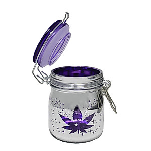 Airtight Glass Storage Jar Medium 3.75" Tall (Metallic Silver/Purple Leaf Galaxy)