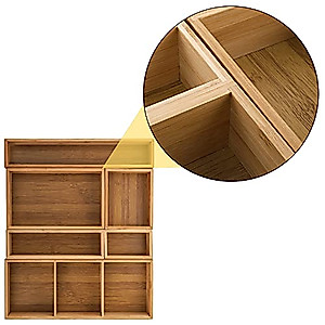 YOUEON Set of 6 Bamboo Drawer Organizer Storage Box, Adjustable Cutlery Tray Utensil Tray Silverware Organizer Multi-Use for Desk, Closet, Bathroom, Office, Makeup, Jewelry