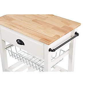 OS Home and Office Furniture Model HMPNW-11 Hampton Kitchen Cart in White with Solid Rubberwood Top