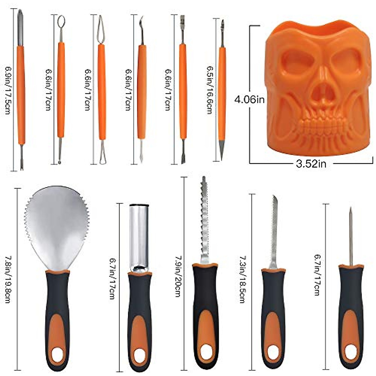 BENERAY Pumpkin Carving Kit, Includes 11 Pcs Stainless Steel As a Carving Set for Pumpkin Halloween Decoration Kit Easily Sculpting Jack-O-Lanter Halloween Set - with a Skull Storage Carrying Bucket
