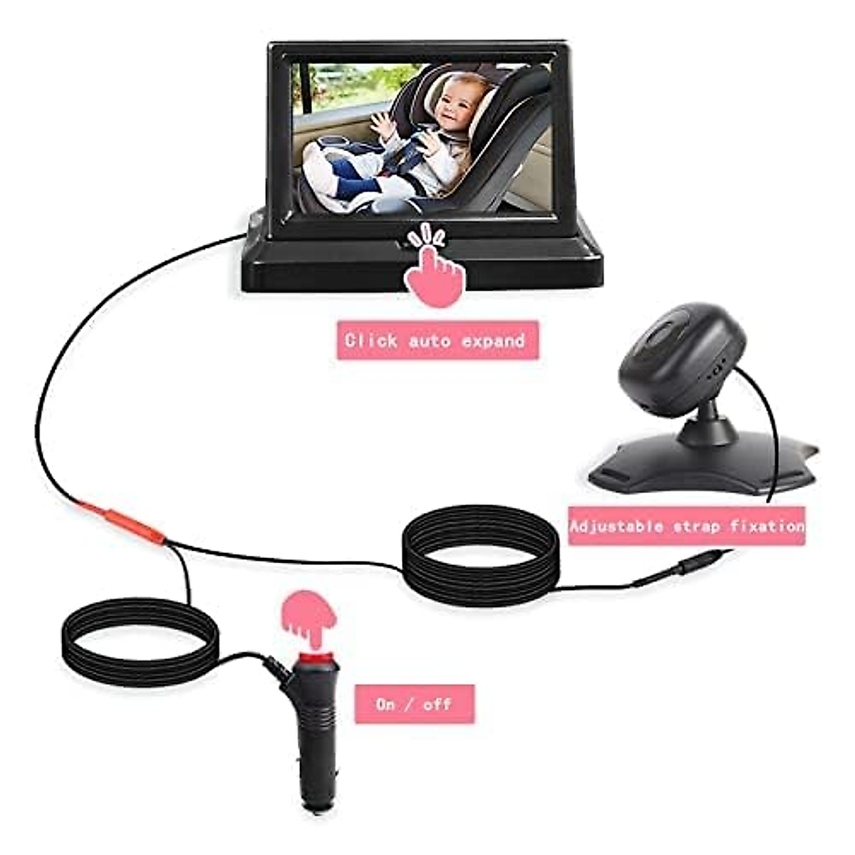 Winkter Baby Car Mirror Baby Rear Facing Seat Camera Baby Car Monitor 360° View Infant in Rear Facing Seat with Wide Crystal Clear View HD Night Vision Easily Observe the Baby's Move Black