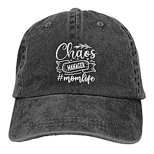 Yipaidel Women's Chaos Mom Life Baseball Cap, Adjustable Vintage Washed Hat for Dad Mama Black