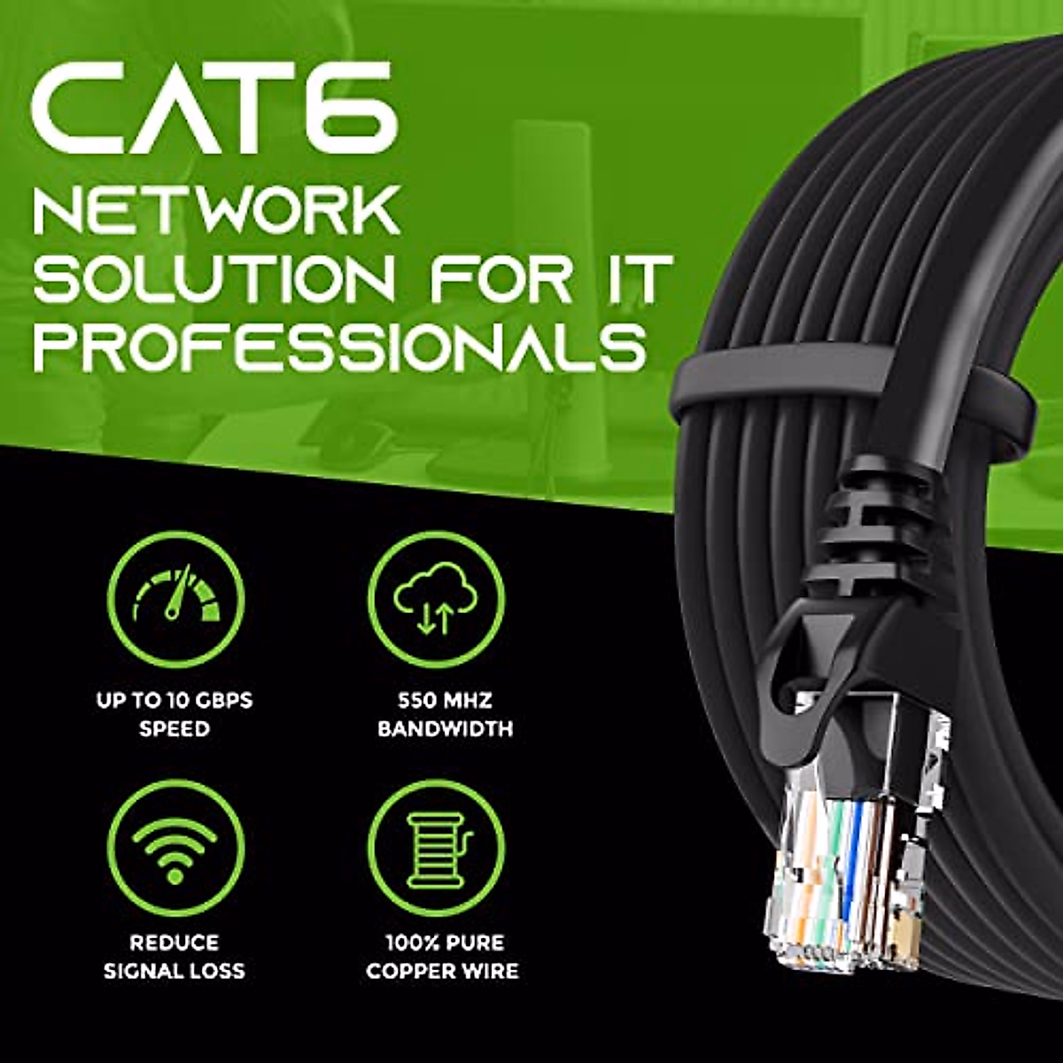 GearIT Cat6 Cable 0.5 ft 6 in - Cat 6 Ethernet Cable, Cat6 Patch Cable,Network Cable, Internet Cable - Black 0.5 Feet