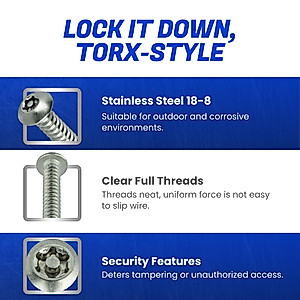 Fastenere Torx Security Sheet Metal Screws - #8 x 1" (25-Pack) Button Head, Tamper-Resistant, Anti Theft Stainless Steel Screws for Higher Level of Safety & Secure Fastening Solution