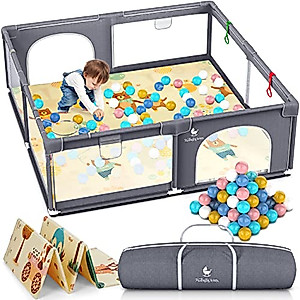 Baby Playpen with Full Play Mat for Babies and Toddlers - Cozy Play Yard with Gate, Fence, Game Balls & Carry Bag - Indoor or Outdoor - 72 x 60 Inch Play Area - Large Cuddlepen by Babylicious