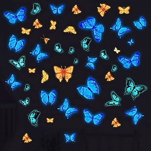 61 Pieces Glow in The Dark Butterfly Wall Decals Stickers Colorful Luminous Art Butterfly Wall Stickers DIY Wall Decals Decor for Kids Girls Baby Bedroom Bathroom Window Decorations