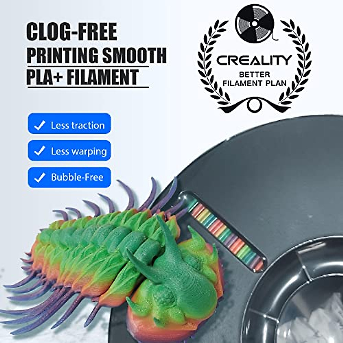 Creality PLA Filament Pro Rainbow, 1.75mm 3D Printer Filament, Ender PLA + (Plus) Printing Filament, 1kg(2.2lbs)/Spool, Dimensional Accuracy ±0.03mm. Fit Most FDM Printer