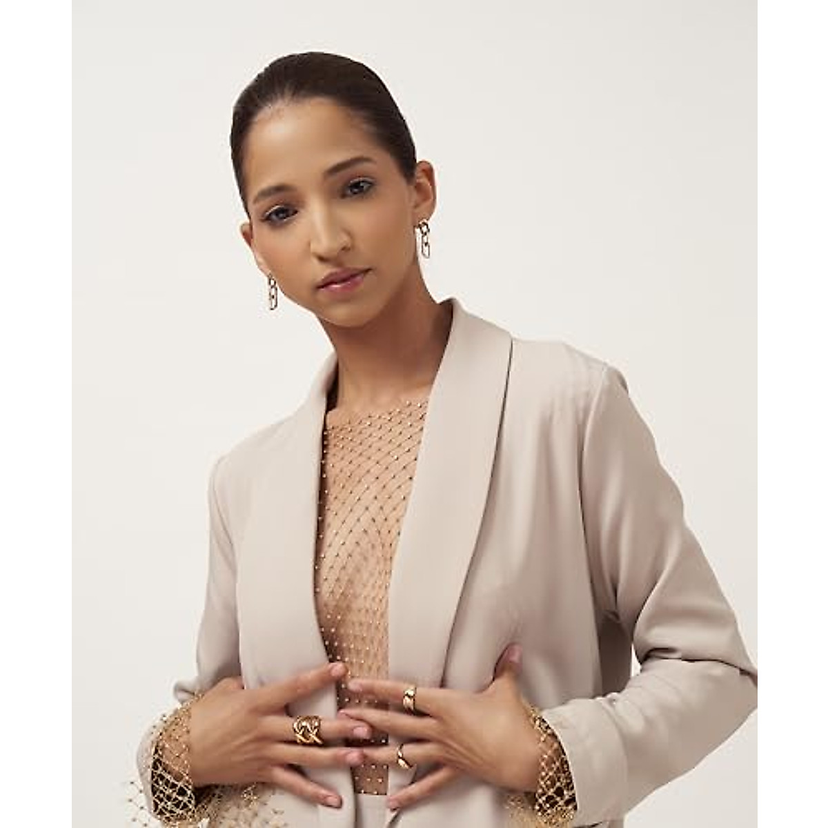 Barzel 18K Gold Plated Symmetrical Drop Chain Earrings for Women - Made in Brazil