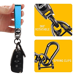OFBAND Carbon Fiber Keychain,Heavy Duty Metal Car Keys Keychain with 360°Rotatable Lock & Anti-Lost D Ring,Keychains for Women&Man (Blue)